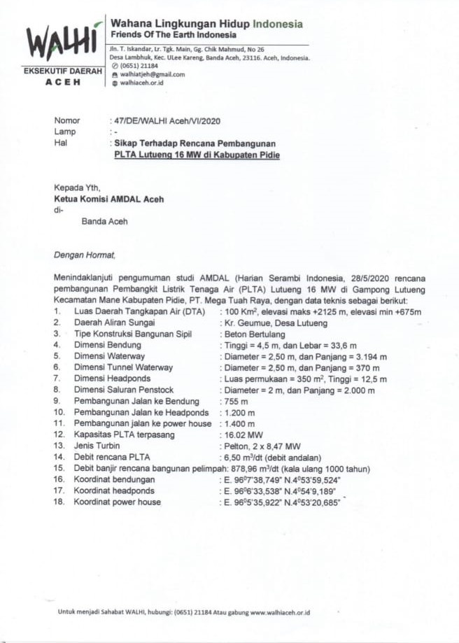 ED WALHI Aceh: Sikap Terhadap Rencana Pembangunan PLTA Lutueng 16 MW di ... ED WALHI Aceh: Sikap Terhadap Rencana Pembangunan PLTA Lutueng 16 MW di ...